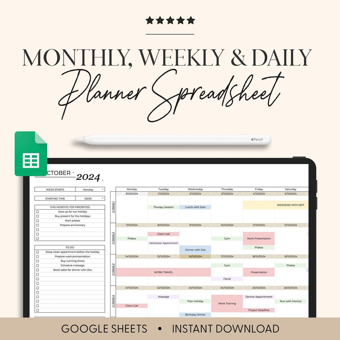 Ultimate Digital Planner Spreadsheet, Google Sheets, To-do List ...