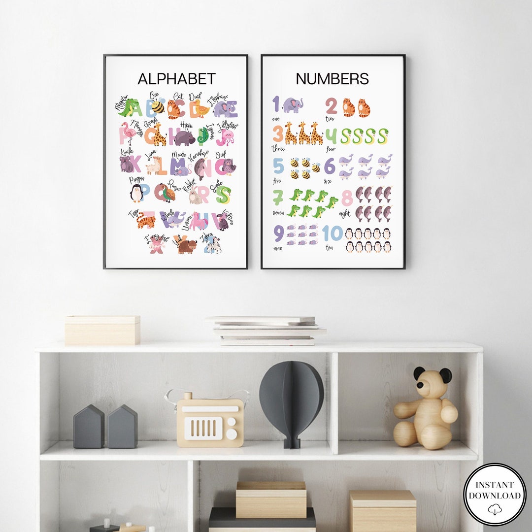 Animal Alphabet and Numbers Print, Animal Nursery Decor, PRINTABLE Wall ...