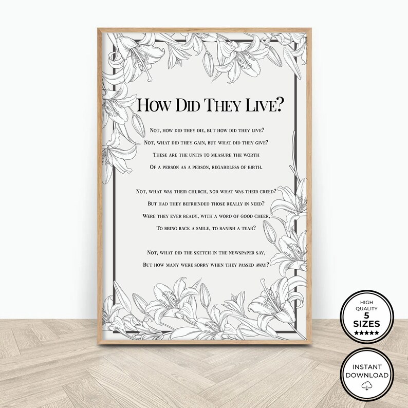 How Did They Live Poem Wall Art, Funeral Poem, Memorial Gift, Printable ...