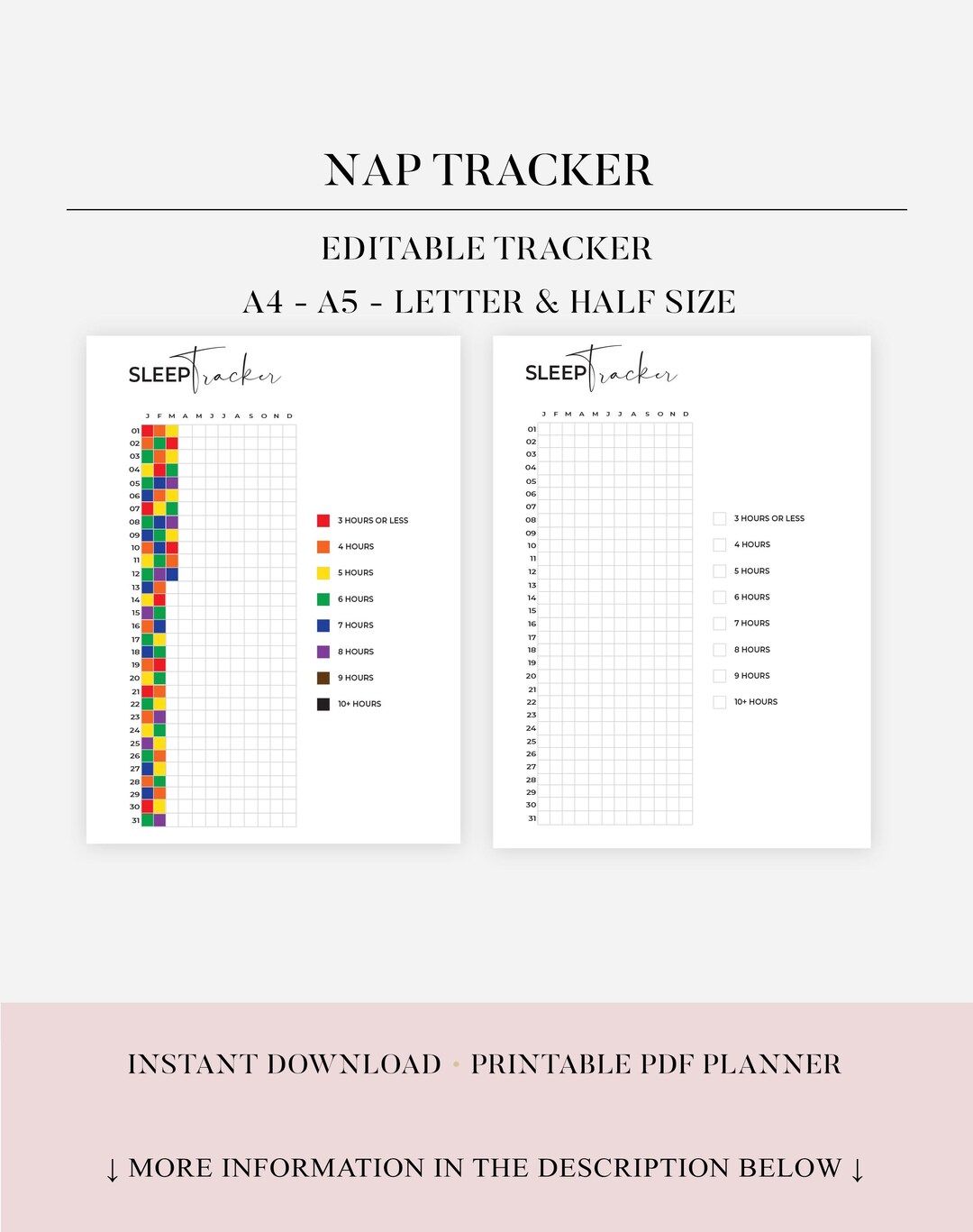 Nap Tracker Yearly, Sleep Tracker, Printable Journal Page, Track Sleep ...
