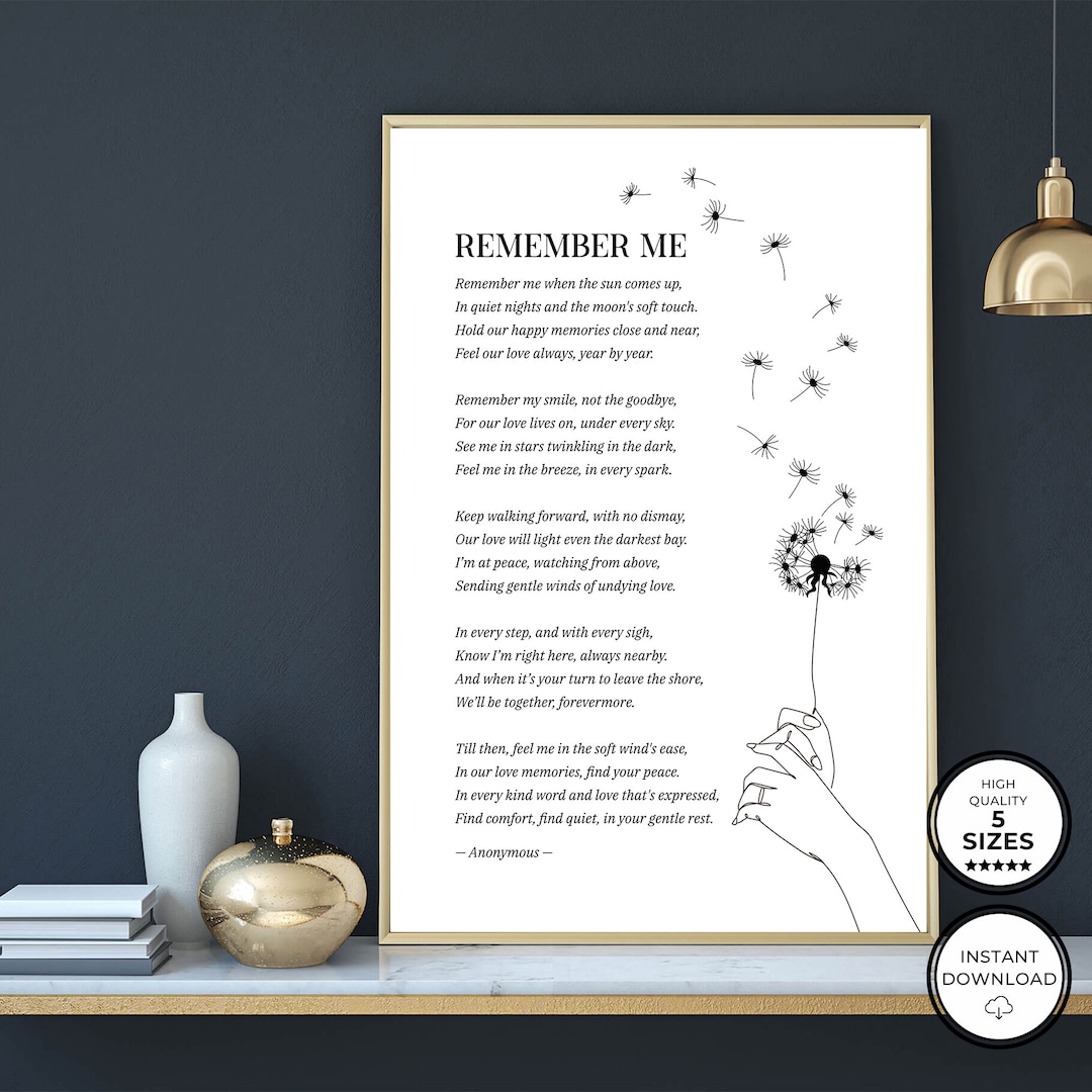 Remember Me Poem Wall Art, Funeral Poem, Memorial Gift, Printable ...