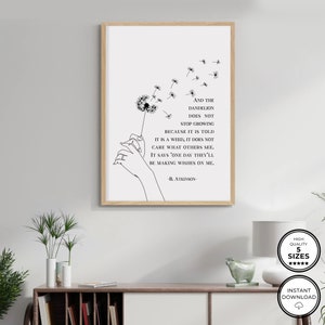 Dandelion Wish Quote, Printable Dandelion Wall Art, Motivational Print ...