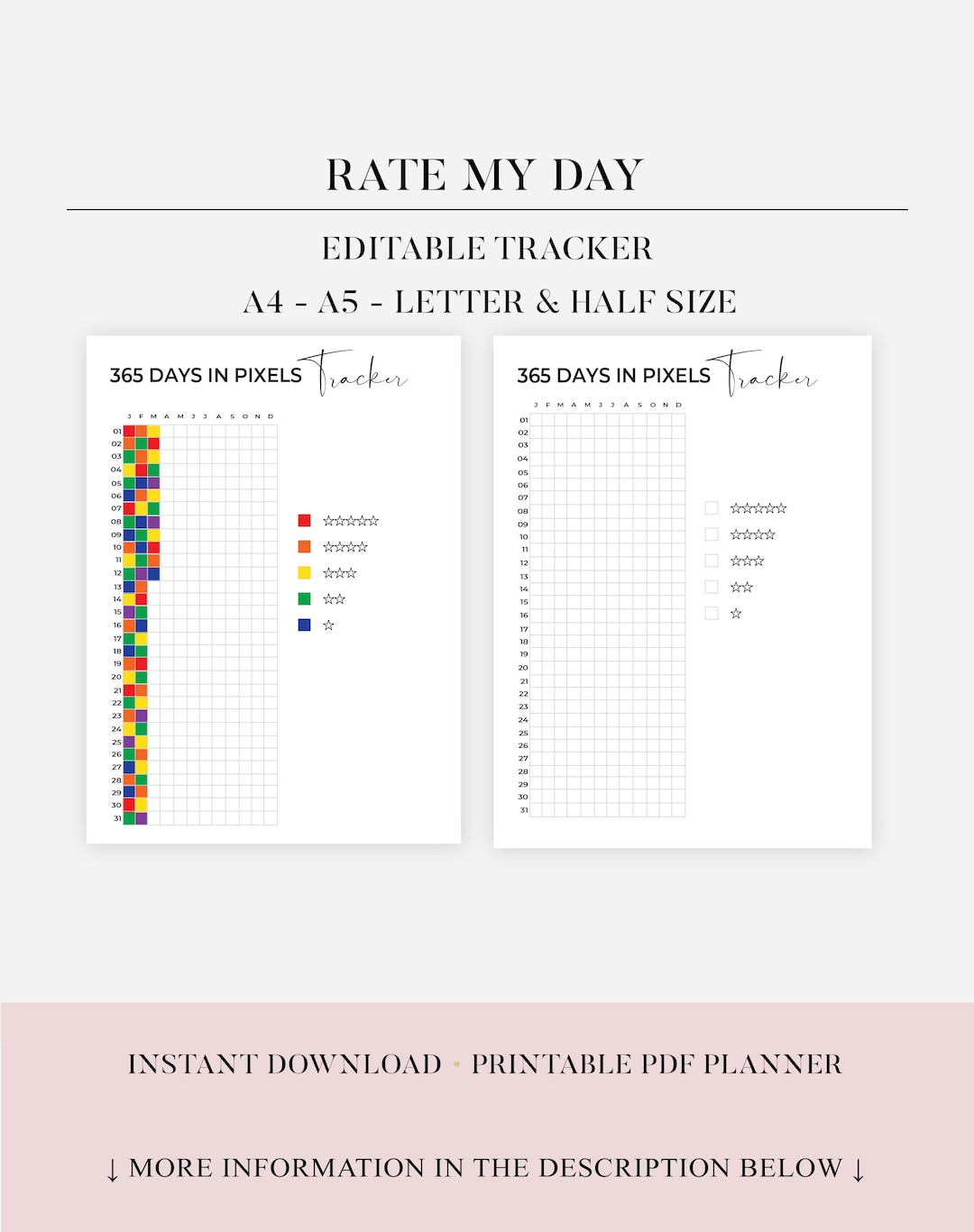 Rate My Day Log, Bullet Journal, Printable Journal Page, Planner Page ...