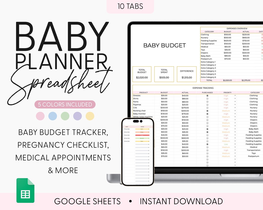 Pregnancy Planner Spreadsheet, Digital Baby Planning, Baby Budget ...
