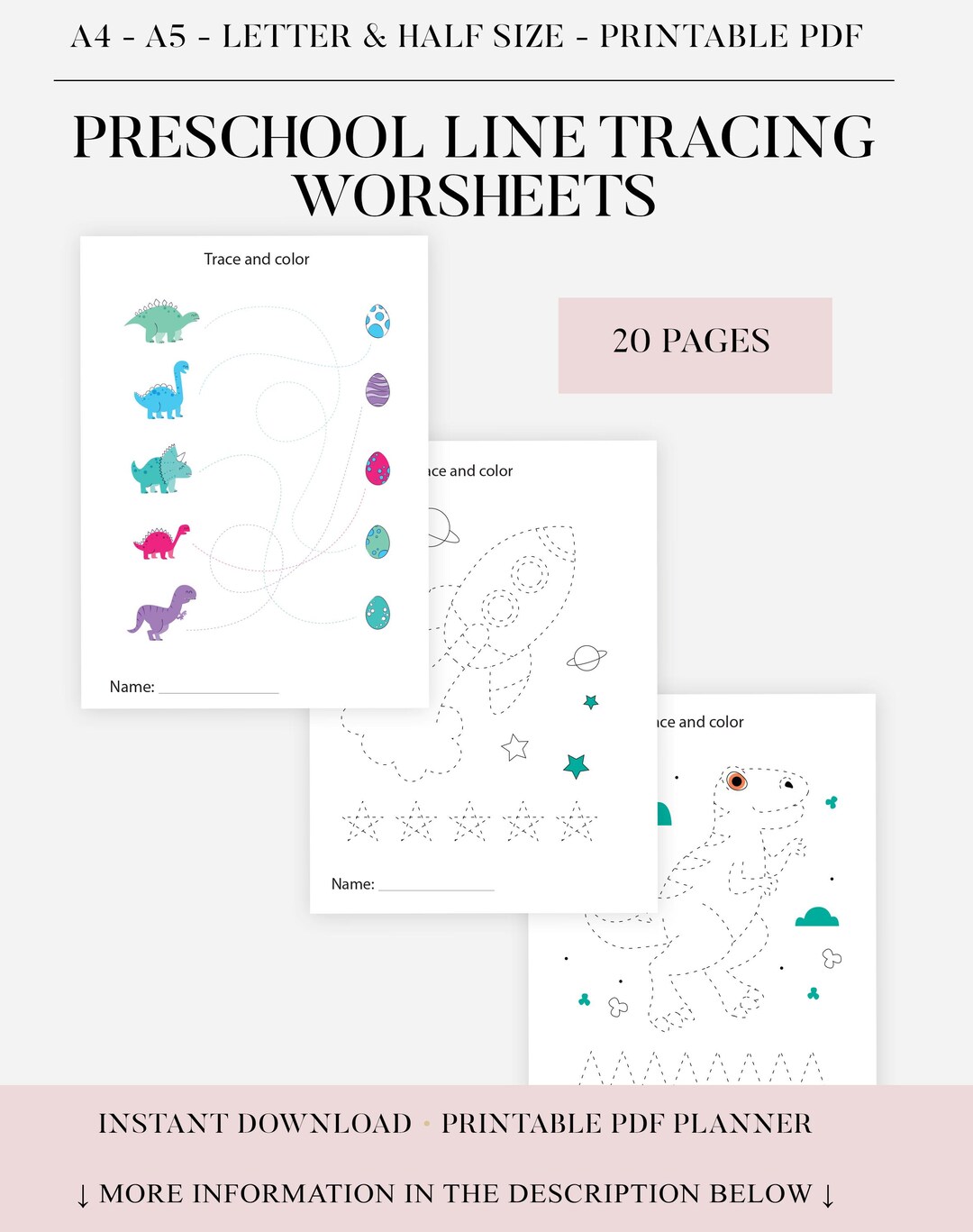 20 Preschool Line Tracing Worksheets Bundle, Kindergarten Worksheets ...