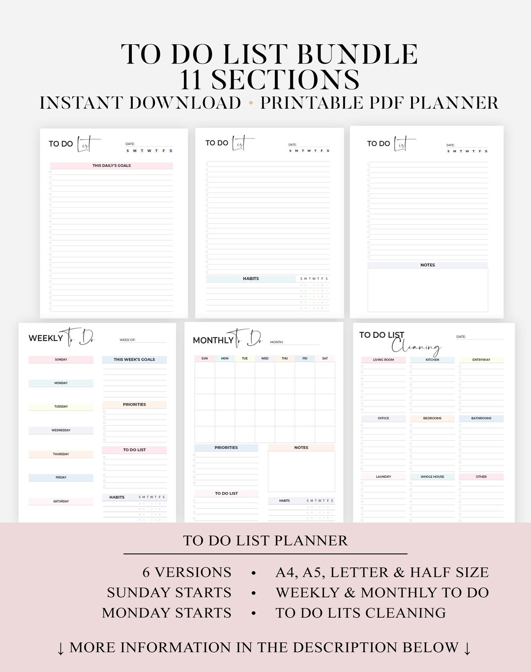 To Do List Printable Pdf to Do List Bundle to Do List Planner Page ...