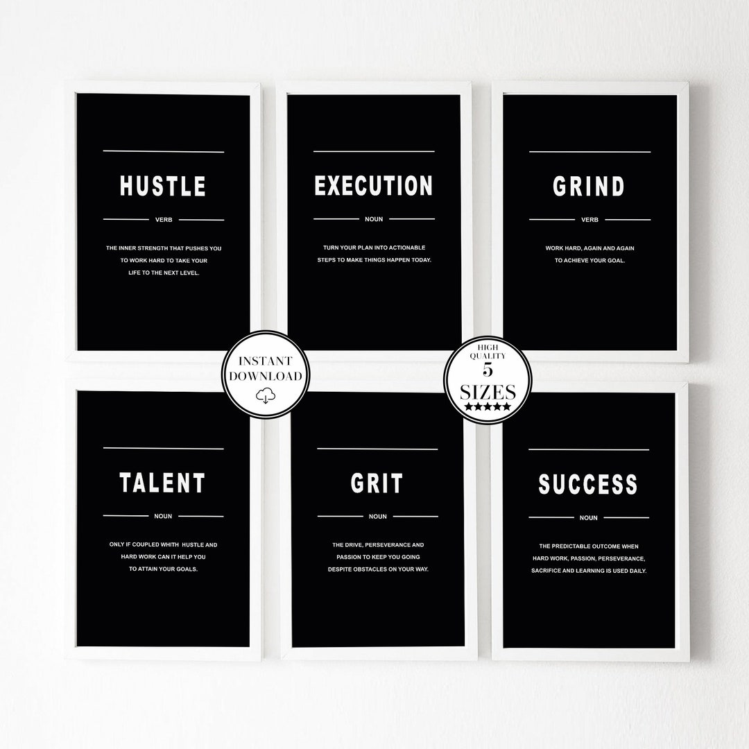 6 Piece Modern Art Office Decor Motivational Wall Art Prints, Definitions Bundle 6x, Hustle ...