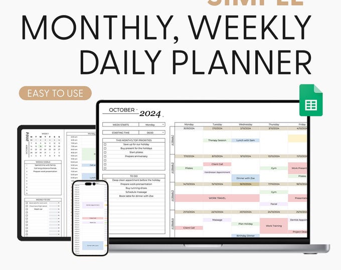 Digital Smart Calendar for Google Sheets, Task Tracker Spreadsheet ...