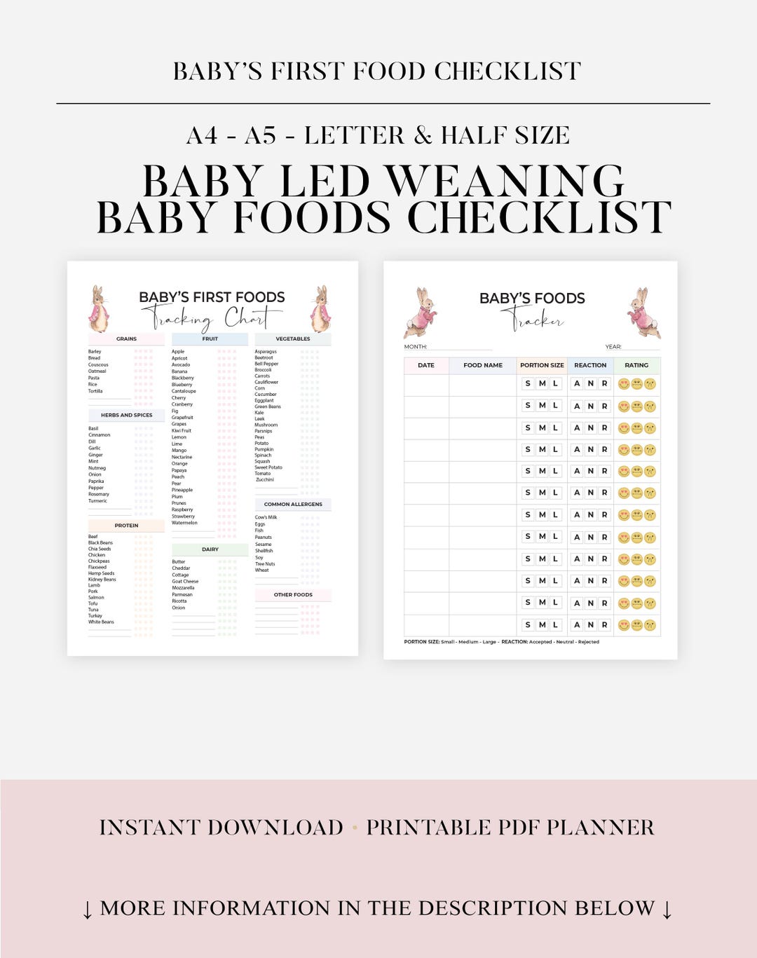 Baby Led Weaning Checklist First Foods Tracker Printable Digital Food ...