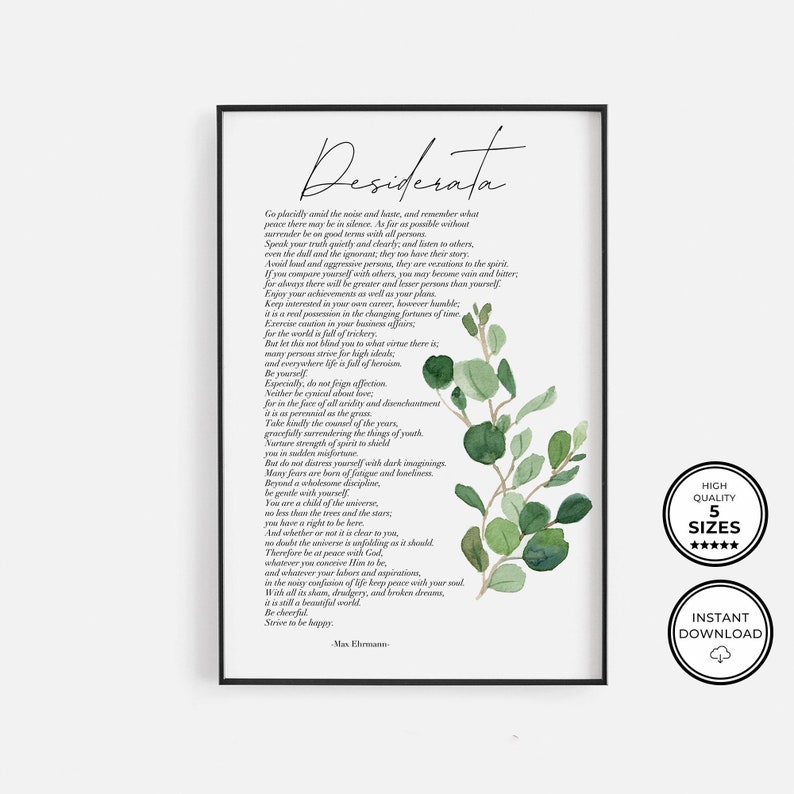 Desiderata Poem Art Print by Max Ehrmann Inspirational Poem - Etsy