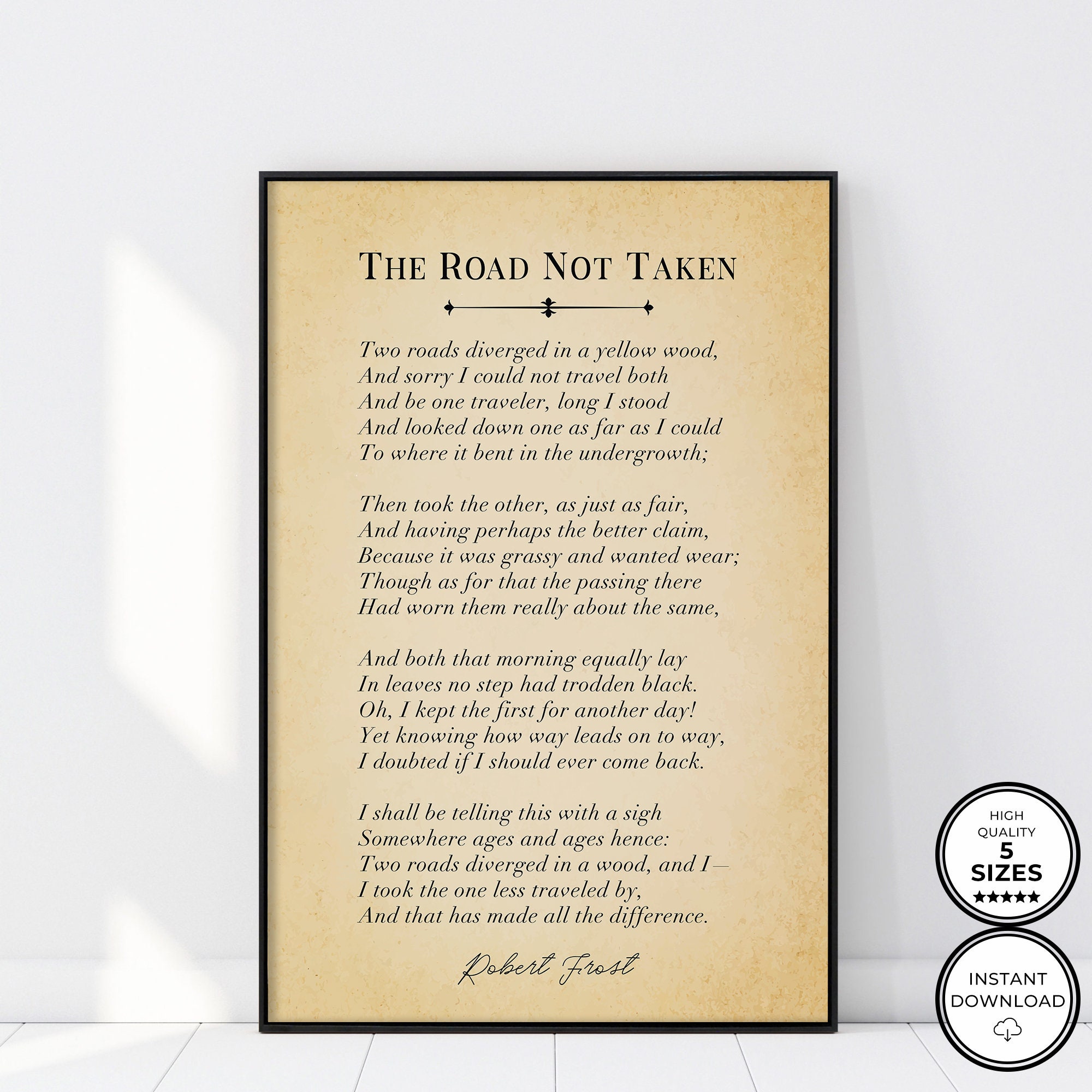The Road Not Taken Poem Wall Art Print Robert Frost Poetry Two Roads Diverged in a Yellow Wood ...