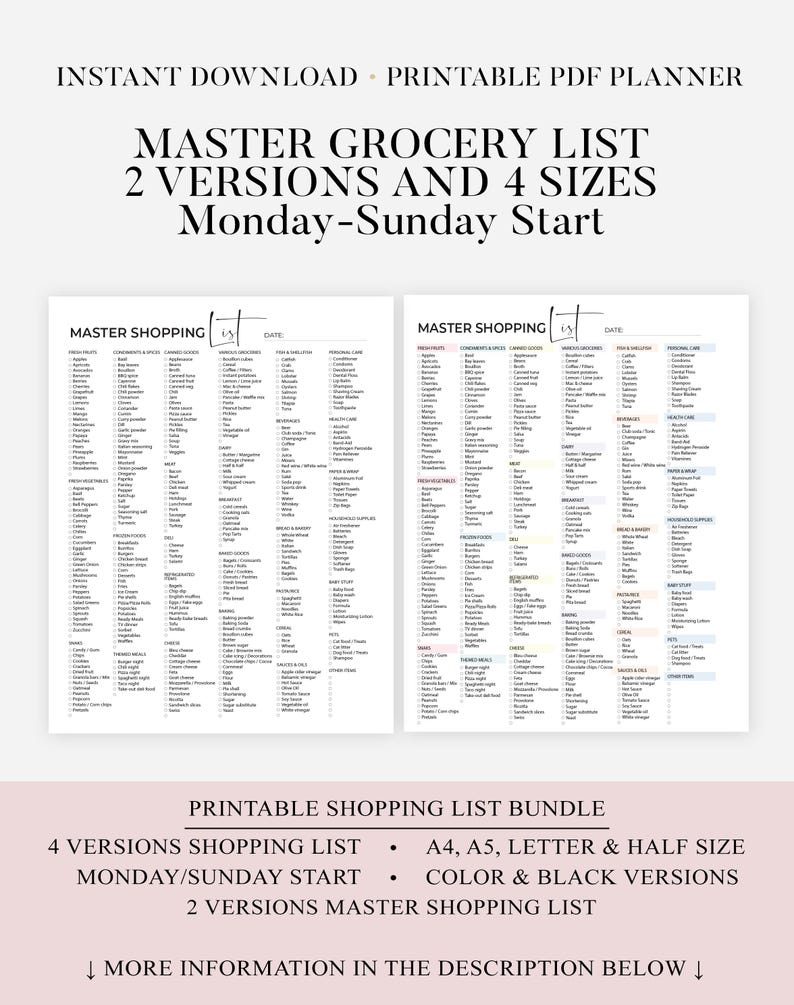 Printable Grocery List Template | Colorful Printable Shopping Checklist ...