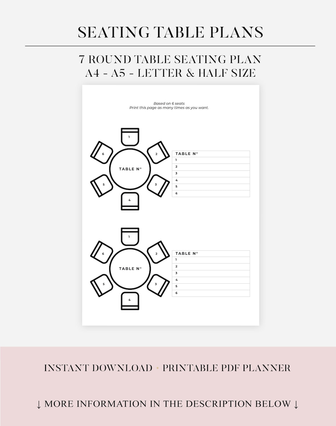 Printable Wedding Table Seating Chart Template, Seat Map, Round Table ...