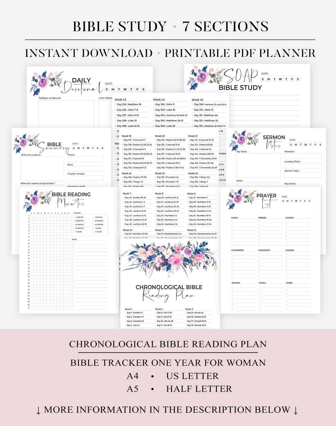 Chronological Bible Reading Plan Printable Bible Tracker One Year Bible ...