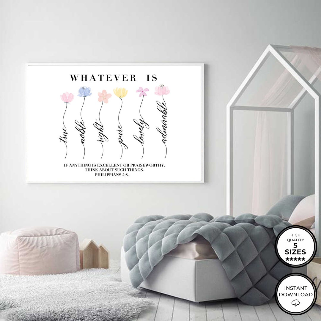 Philippians 4:8 Whatever is Bible Verse Wall Art, Scripture Print ...