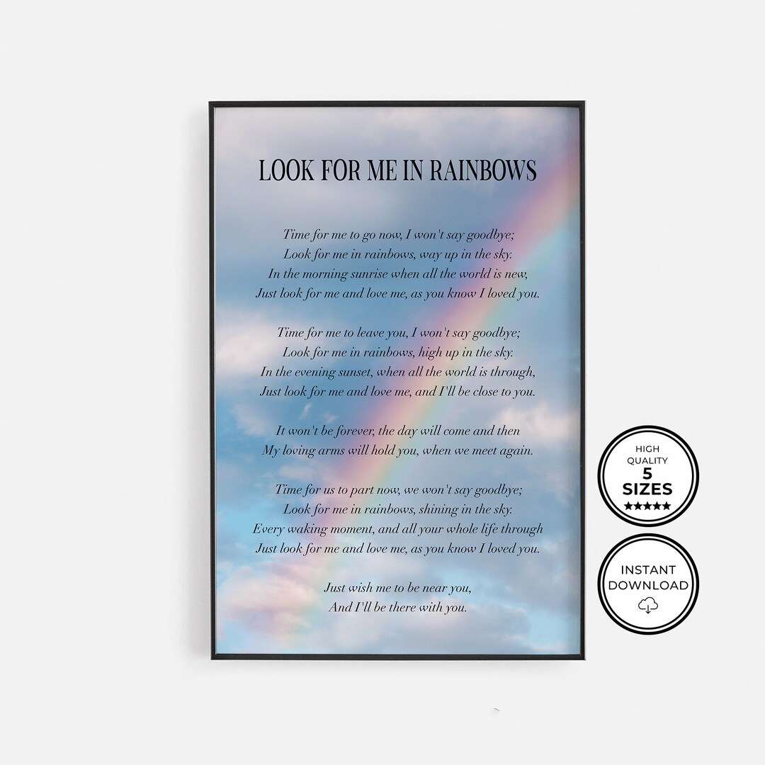 Look for Me in Rainbows, Funeral Poem, Memorial Gift, Printable ...