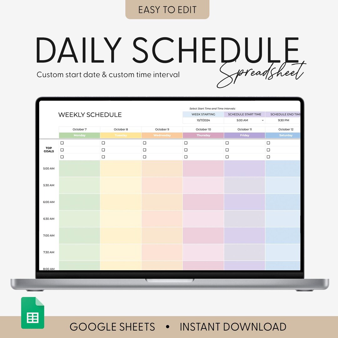 Daily Weekly Schedule Spreadsheet Daily Planner Google Sheet Template ...