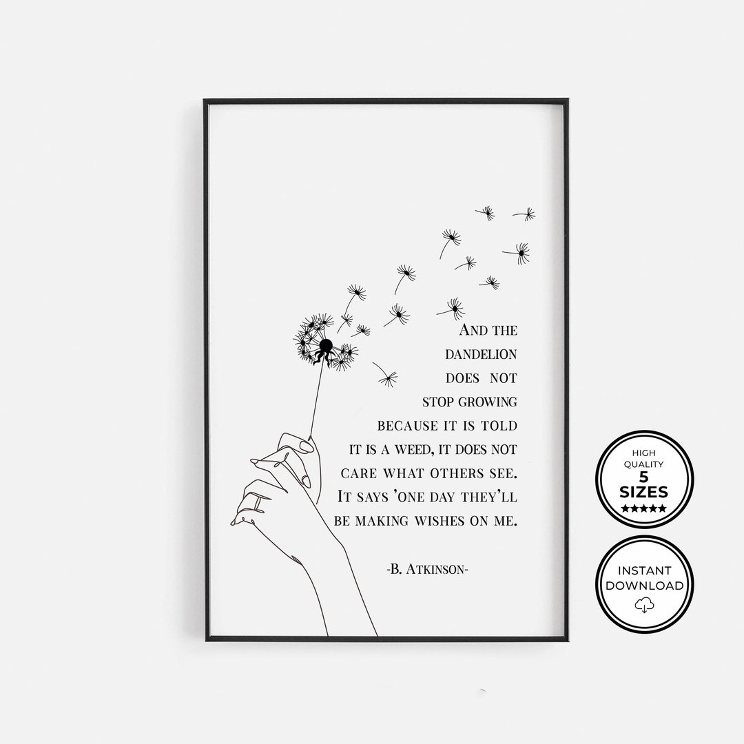 Dandelion Wish Quote, Printable Dandelion Wall Art, Motivational Print ...