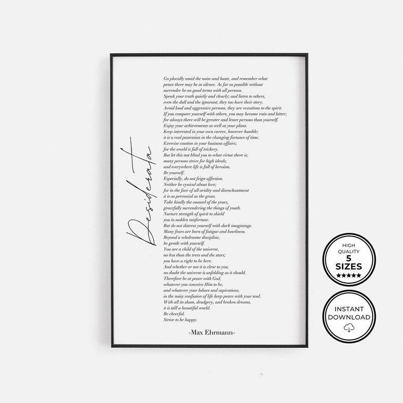 Desiderata Poem by Max Ehrmann Print Literature Desiderata - Etsy