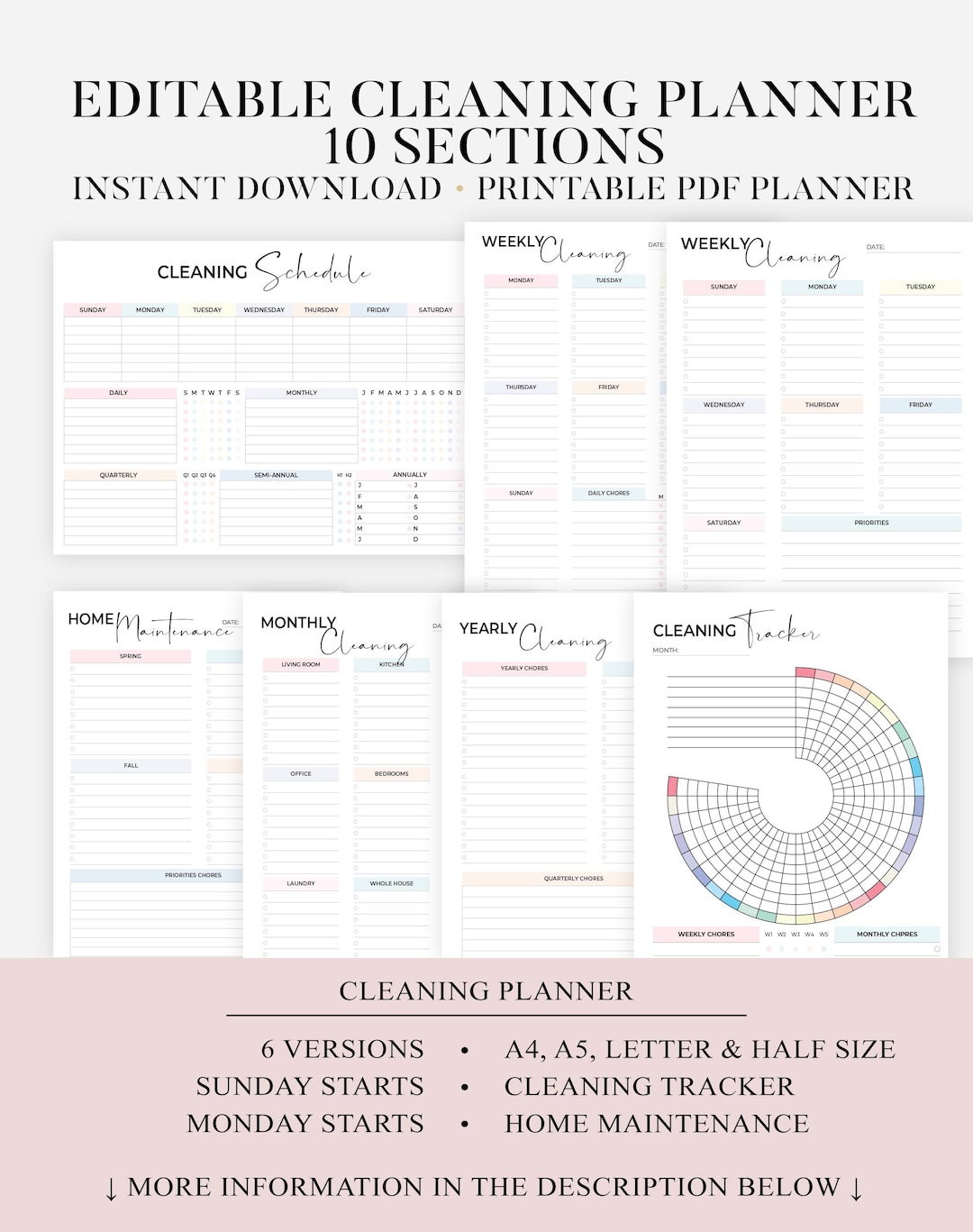 Cleaning Planner Printable, Cleaning Checklist, Cleaning Schedule ...
