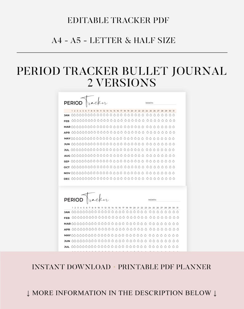 Minimal Period Tracker Printable Women Period Planner Landscape Pdf ...
