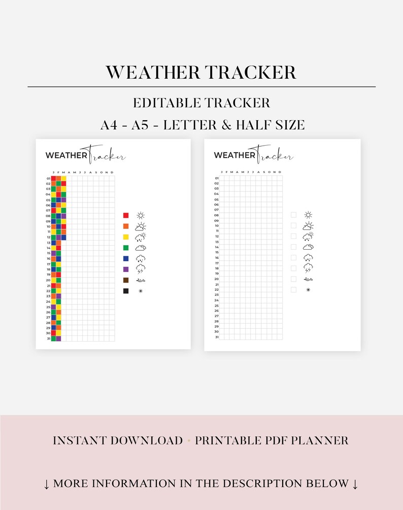 Weather Tracker, Bullet Journal, Printable Journal Page, Planner Page ...