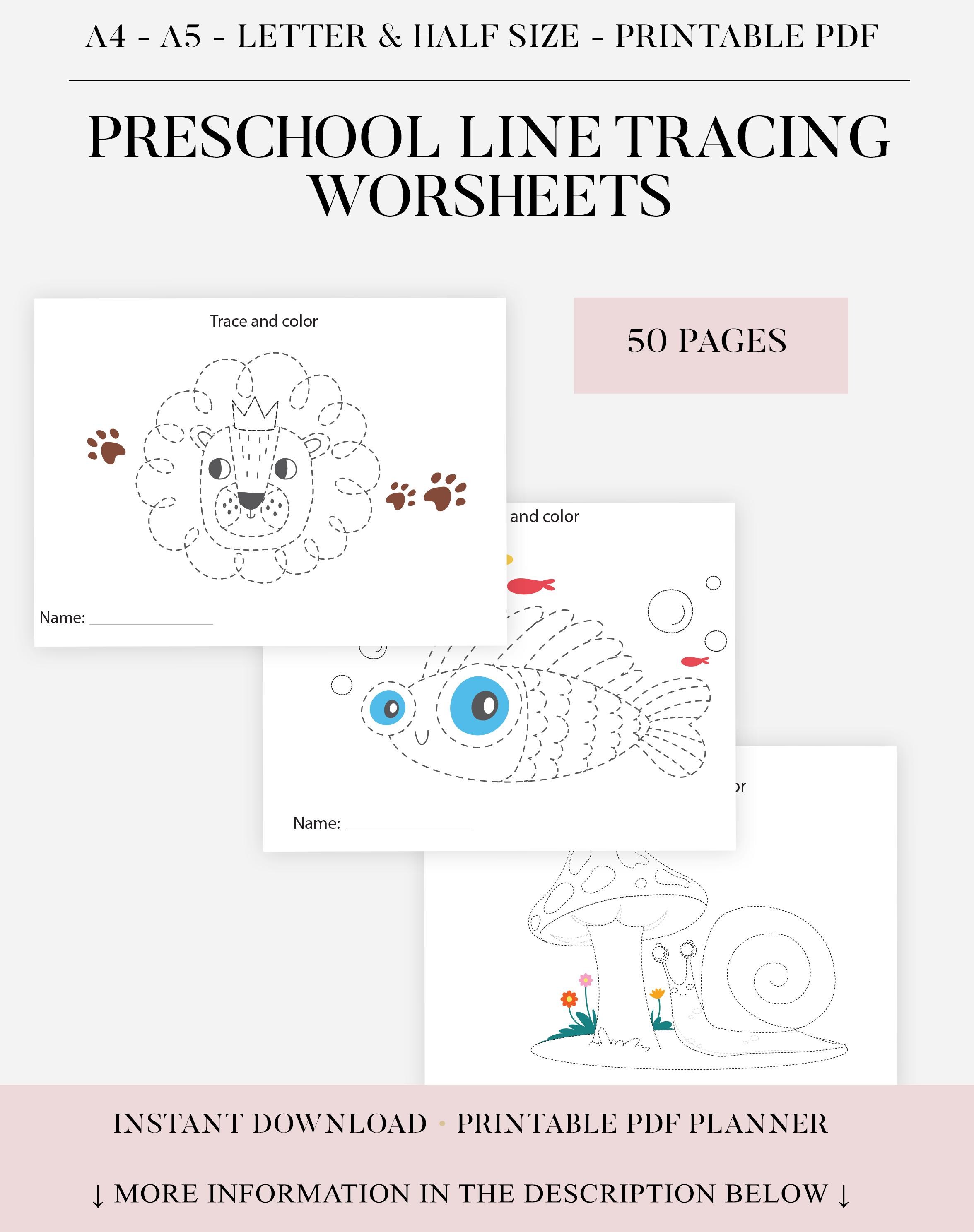 50 Preschool Line Tracing Worksheets Bundle, Kindergarten Worksheets ...