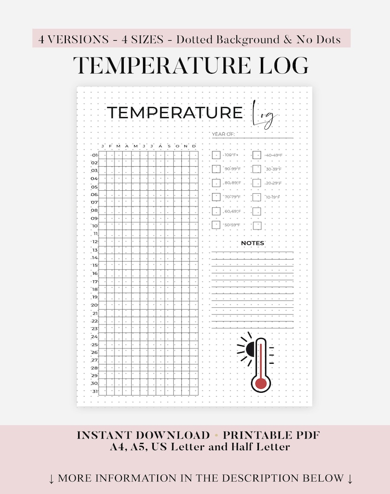 Temperature Log - Printable Journal Page Pdf - Planner Page ...
