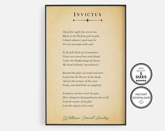 PRINTABLE Art Print. Invictus Poem by William Ernest Henley Gift. I Am ...