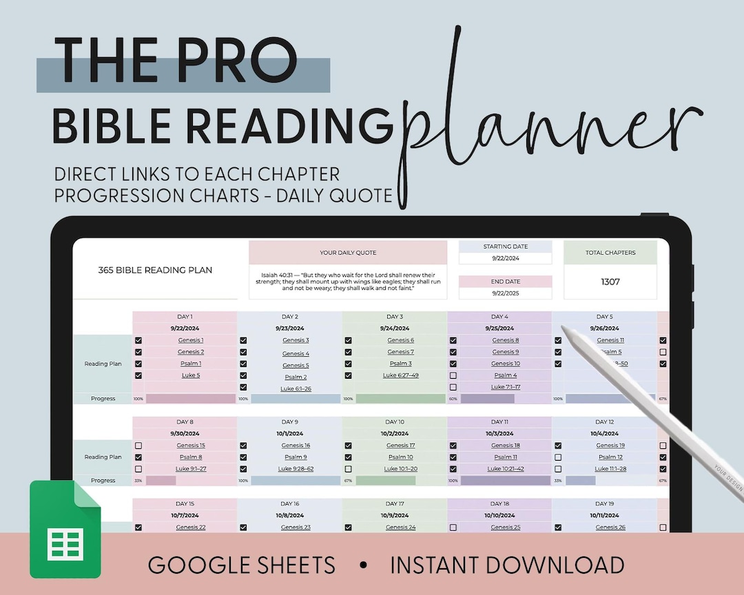 365 Day Bible Reading Plan, Bible Study Checklist, Bible in A Year ...