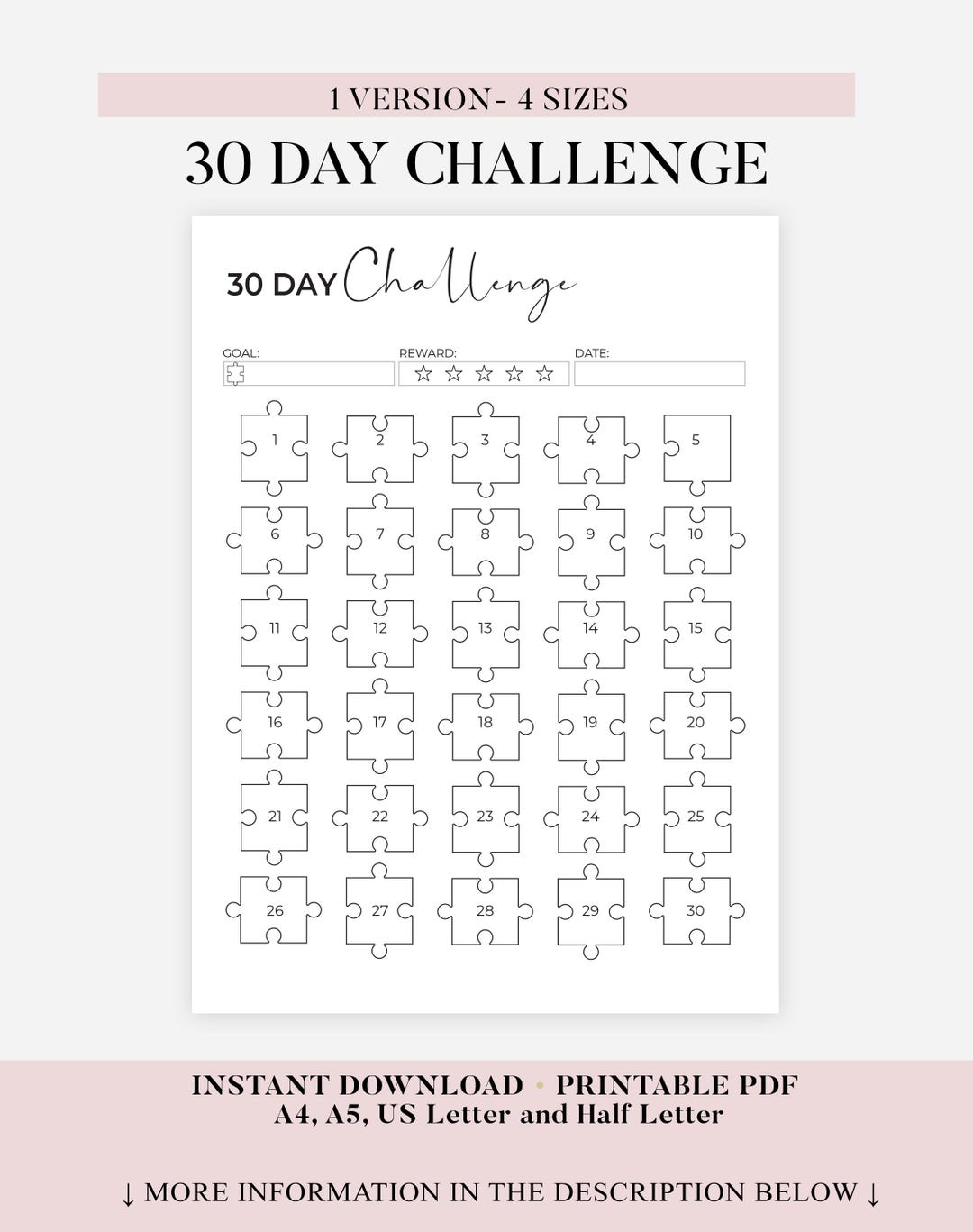 30 Day Challenge Printable, Goal Setting, Progress Tracker, Habit ...