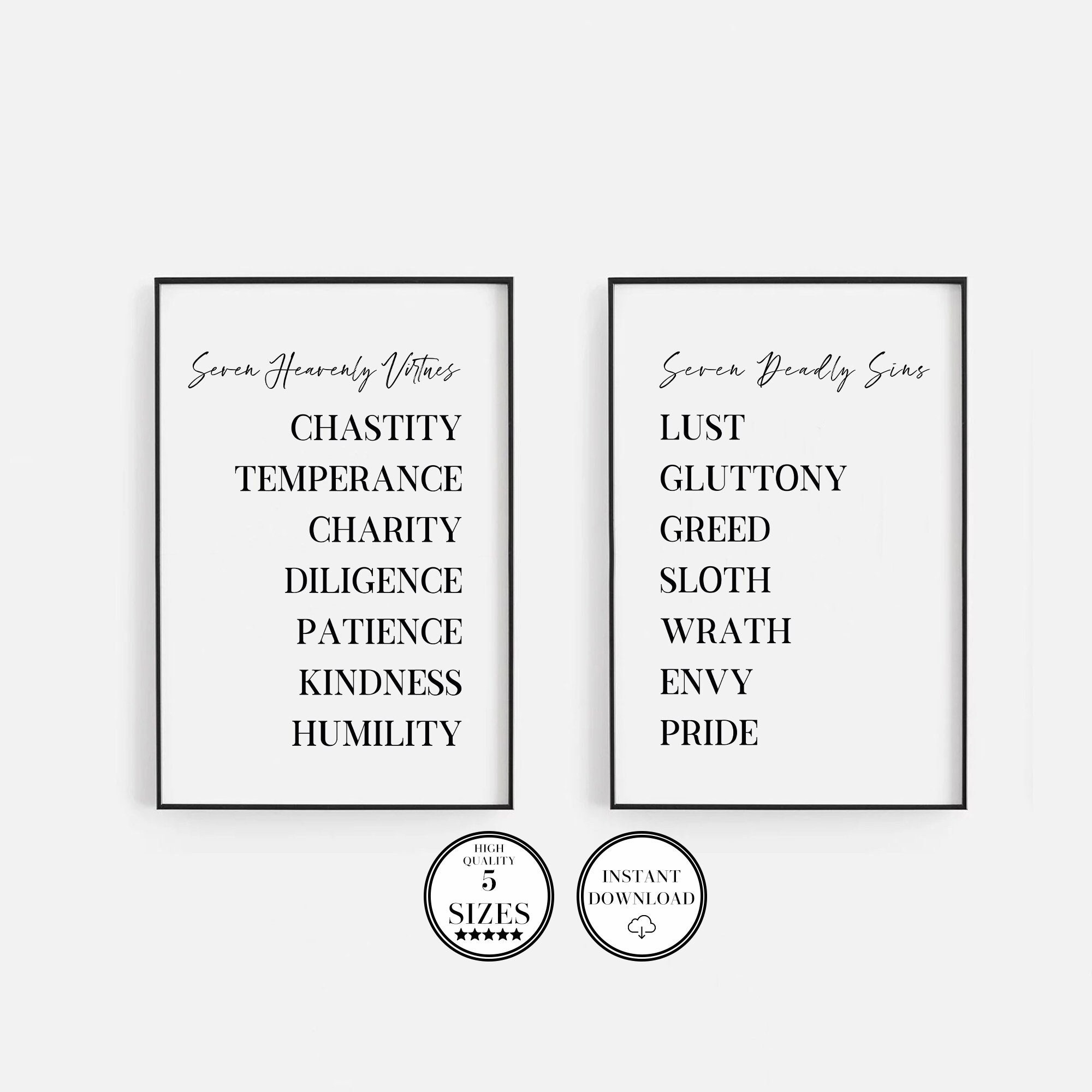 Seven Heavenly Virtues Seven Deadly Sins Bible Verse - Etsy Australia Seven Heavenly Virtues Seven Deadly Sins Bible Verse - Etsy Australia
