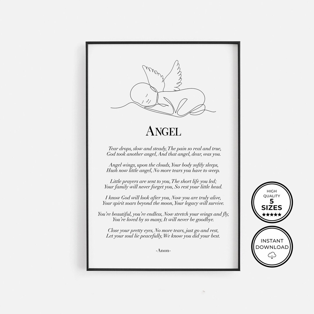 Angel by Anon Poem, Miscarriage Gift for Mom or Dad, Baby Loss Poem ...