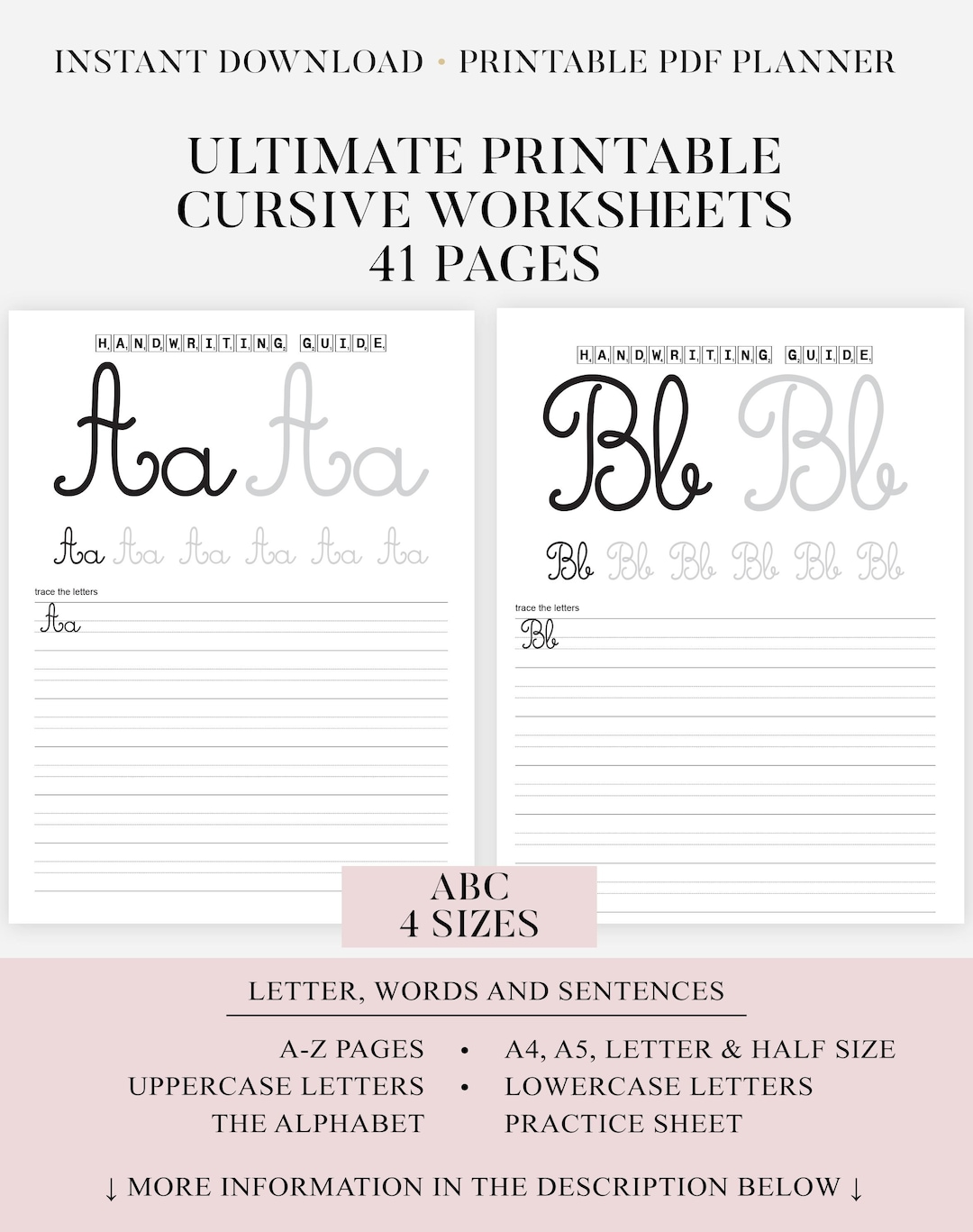 Cursive Handwriting/penmanship Digital Download 41 PAGES, Printable ...