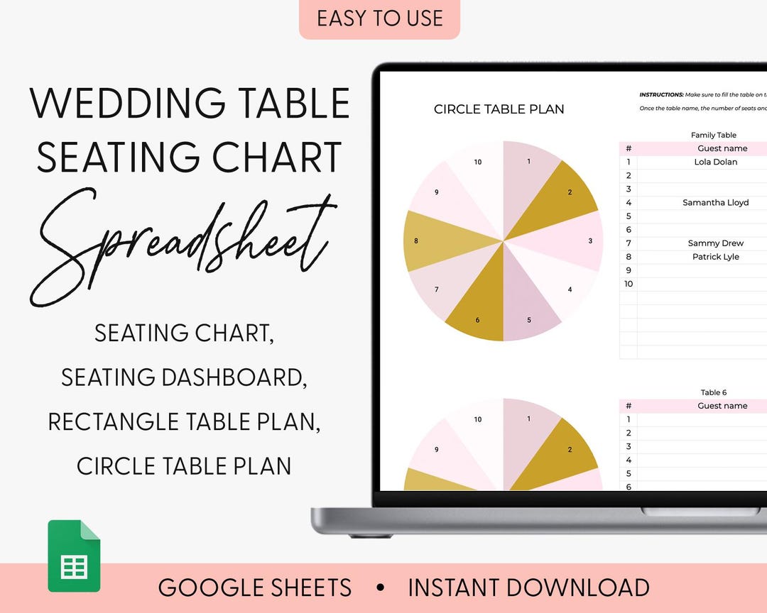 Printable Wedding Table Seating Chart Template, Round Table Seating ...
