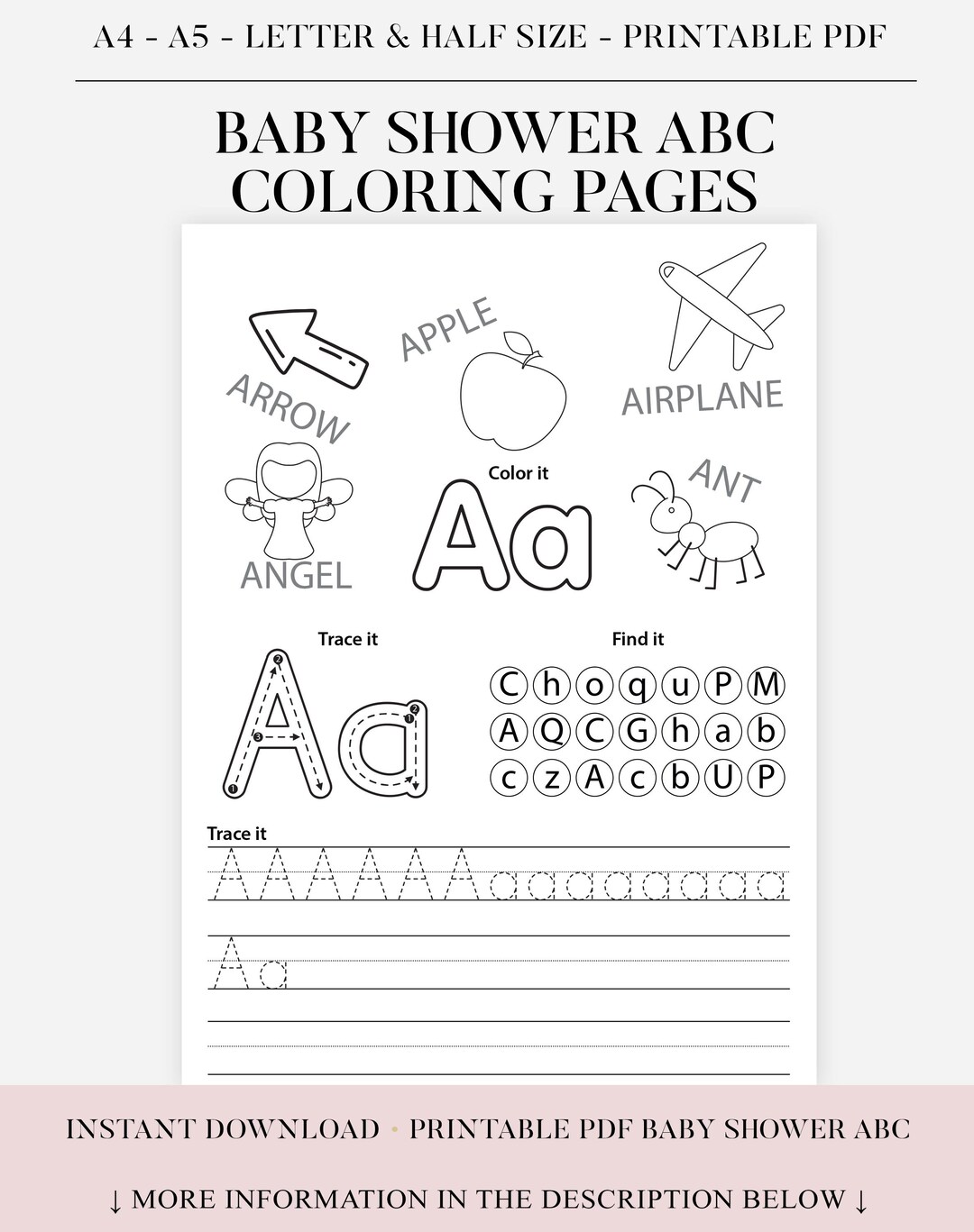 ABC Baby Shower Coloring Book A-Z Alphabets Learning Baby Shower Game ...