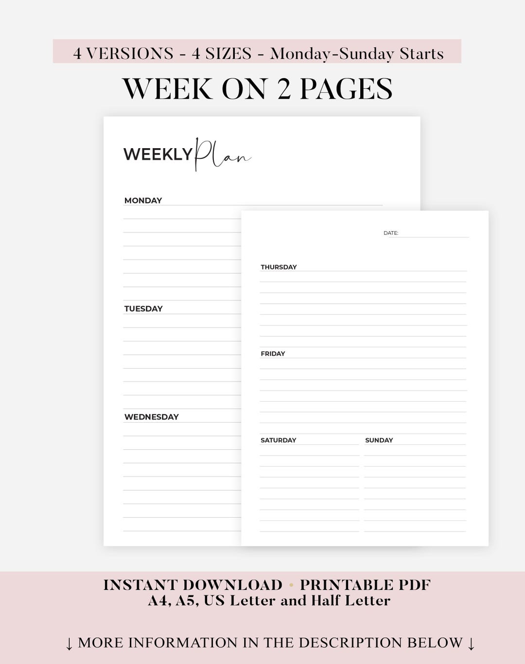 Weekly Schedule, Week on 2 Pages, Week at a Glance, Weekly Agenda ...