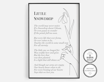 Little Snowdrop Poem Sketch, Miscarriage, Infant Loss Print, 8x10 - Etsy