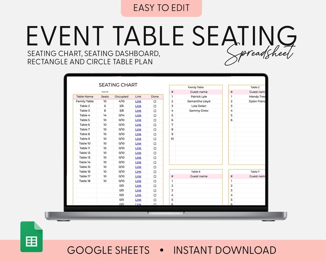 Printable Wedding Table Seating Chart Template, Event Table Seating ...