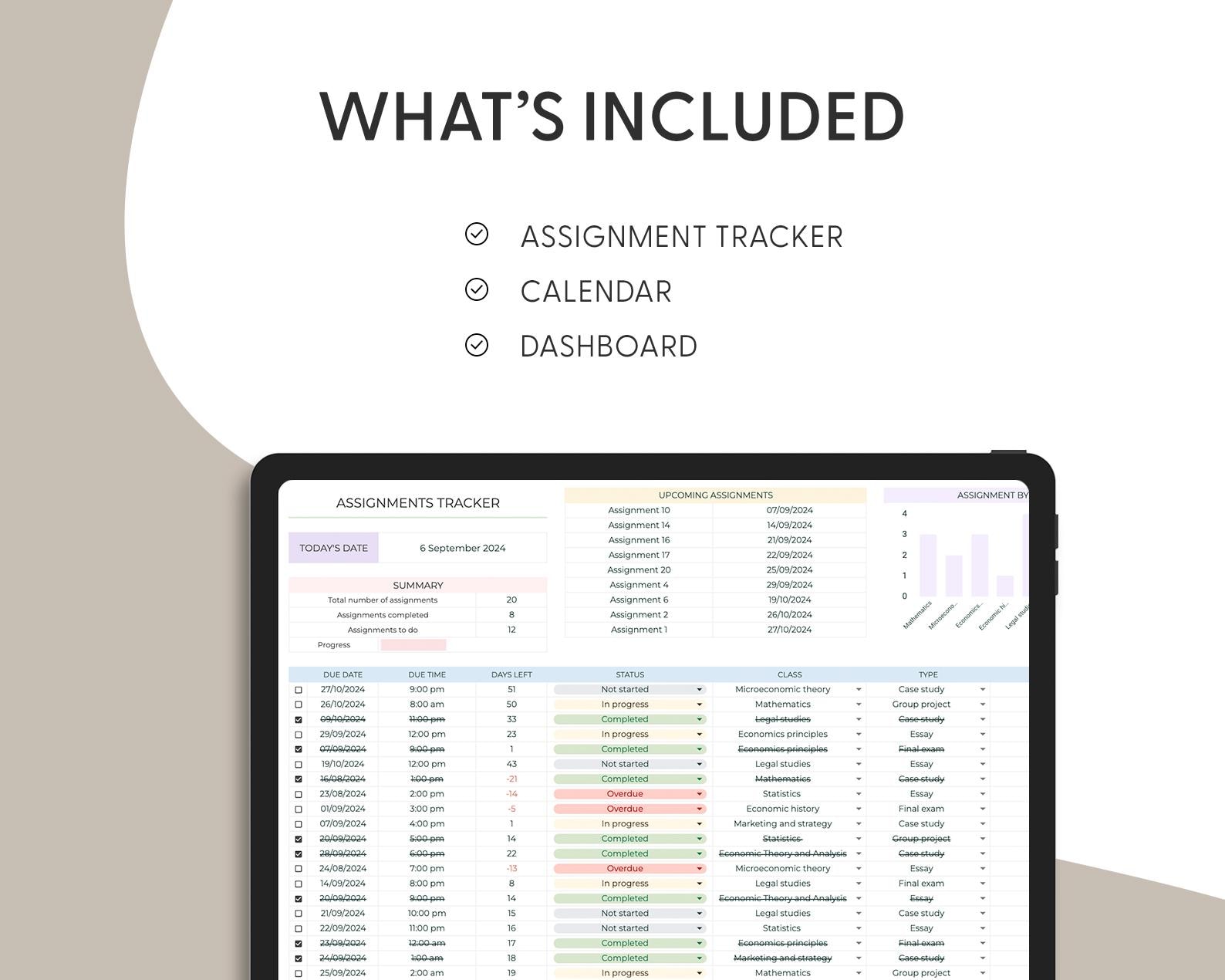 Student Planner & Assignment Tracker Google Sheets Excel College ...