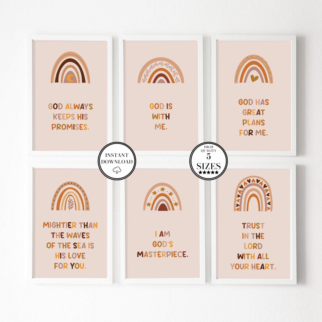 Set of 6 Kids Bible Verse Wall Art, Christian Nursery Boho Neutral ...