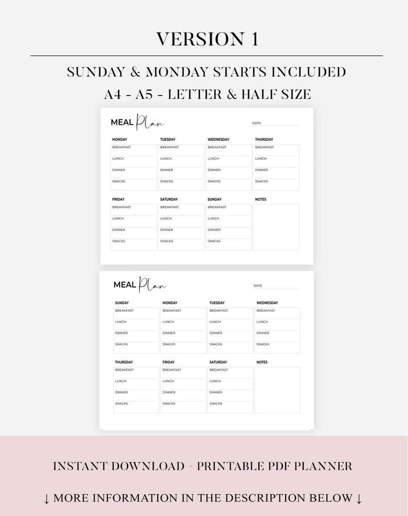 Printable Weekly Meal Planner Landscape and Grocery List, Food Diary ...