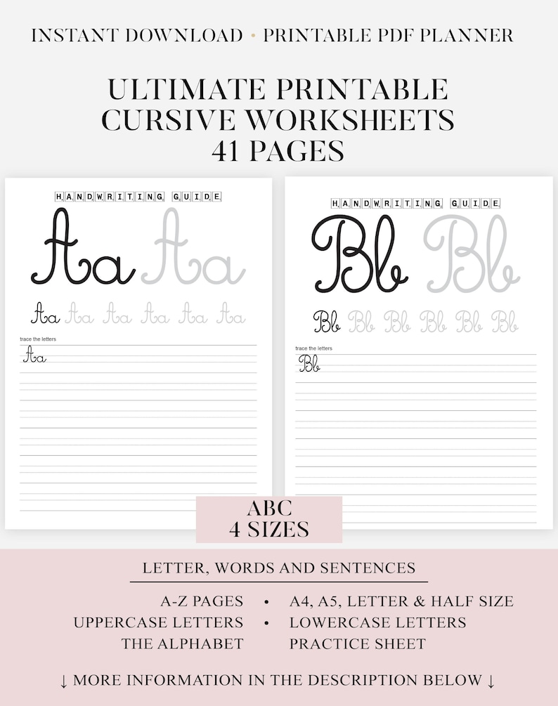 Cursive Handwriting/penmanship Digital Download 41 PAGES, Printable ...