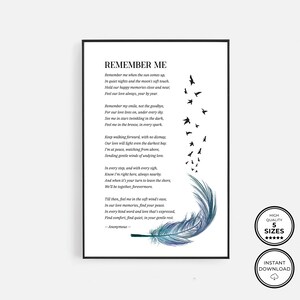 Remember Me Poem Wall Art, Funeral Poem, Memorial Gift, Printable ...