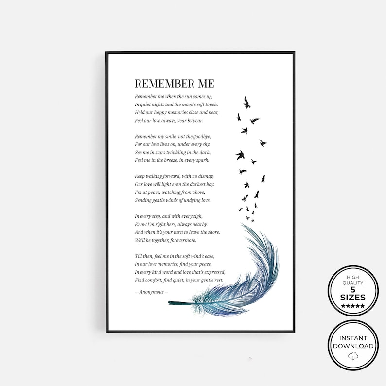 Remember Me Poem Wall Art, Funeral Poem, Memorial Gift, Printable ...