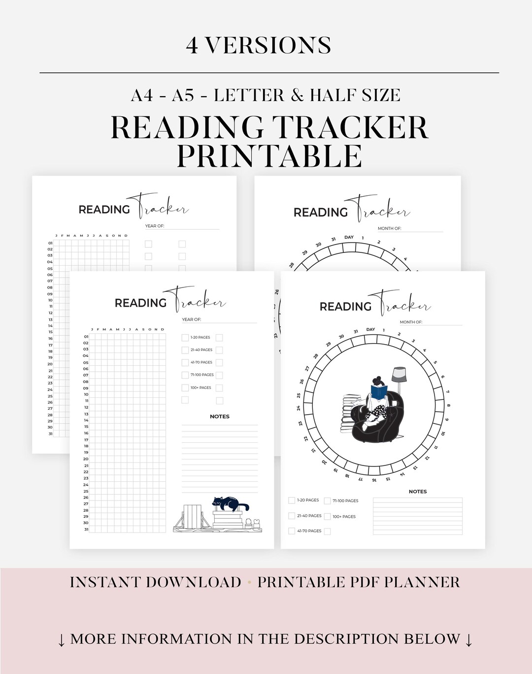 Book Reading Journal Printable Digital Reading Planner Bundle Book ...