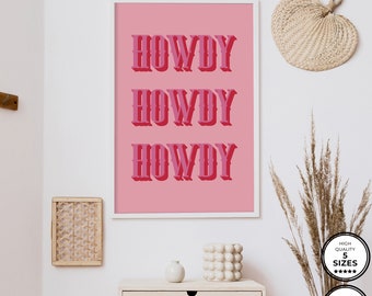 Howdy Typography Art Print Pink, Western Decor, Southwestern Wall Art ...