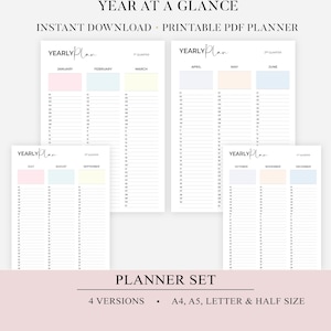 Editable Yearly Planner Printable, Annual Plan, Yearly Overview on One ...