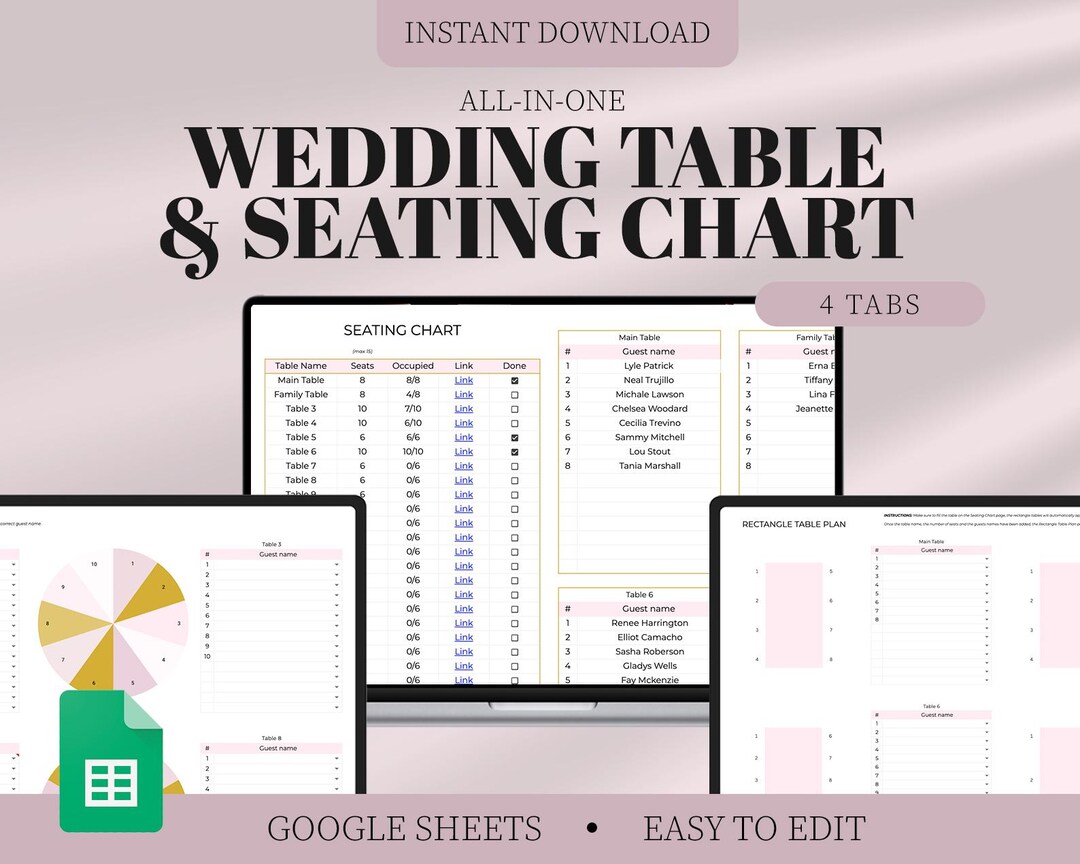 Wedding Table and Seating Chart for Google Sheets, Wedding Seating ...