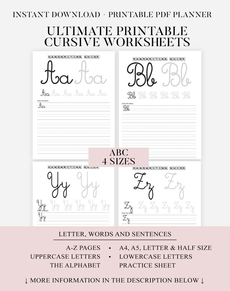 Cursive Handwriting/penmanship Digital Download 41 PAGES, Printable ...